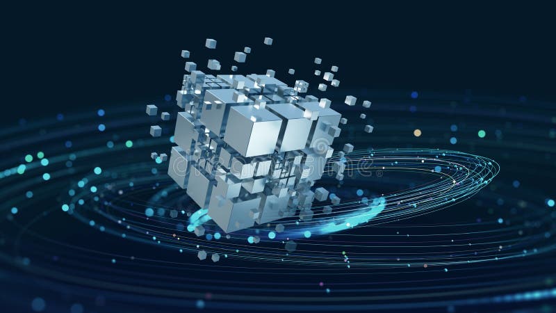 Hi-tech HUD and Data with Blue Color Digital Particles Flow Future Background Concept Stock ...