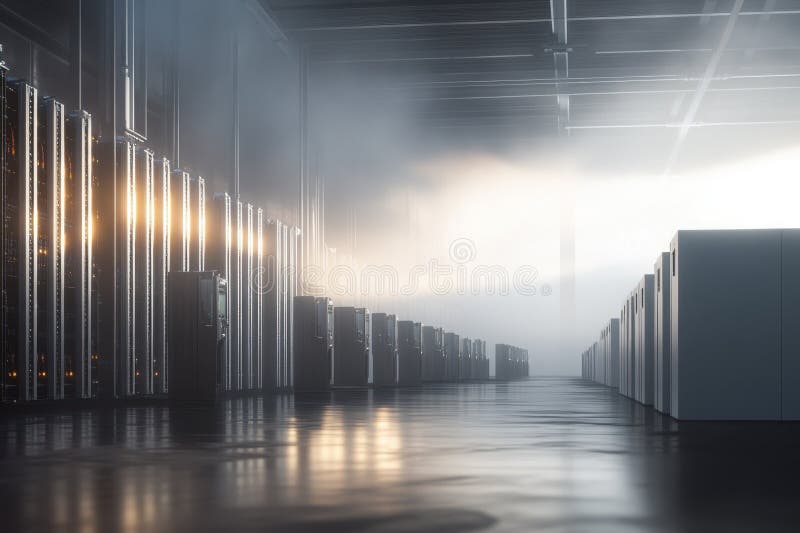 High-tech Data Center with Advanced Servers and Ambient Lighting in a ...