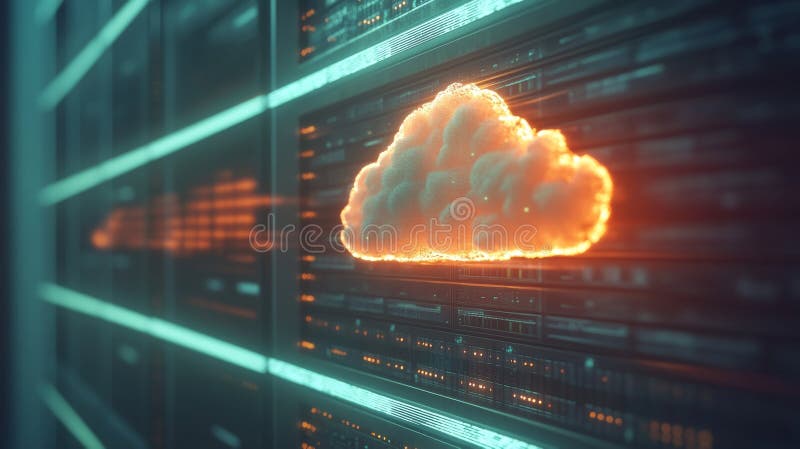 A High-tech Data Center with Bright Clouds Depicting Cloud Computing ...