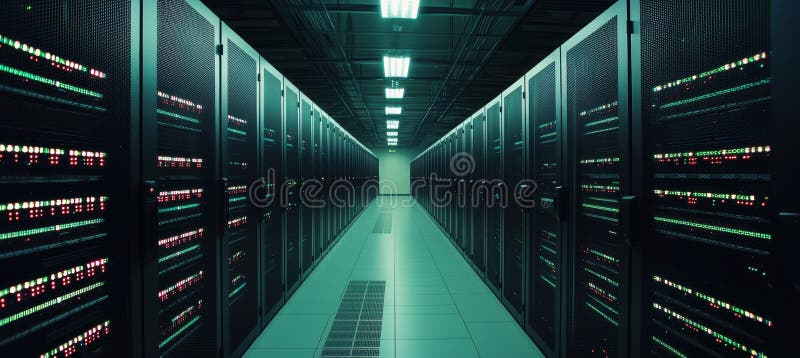 High-Tech Data Center Corridor with Flashing Server Lights for ...