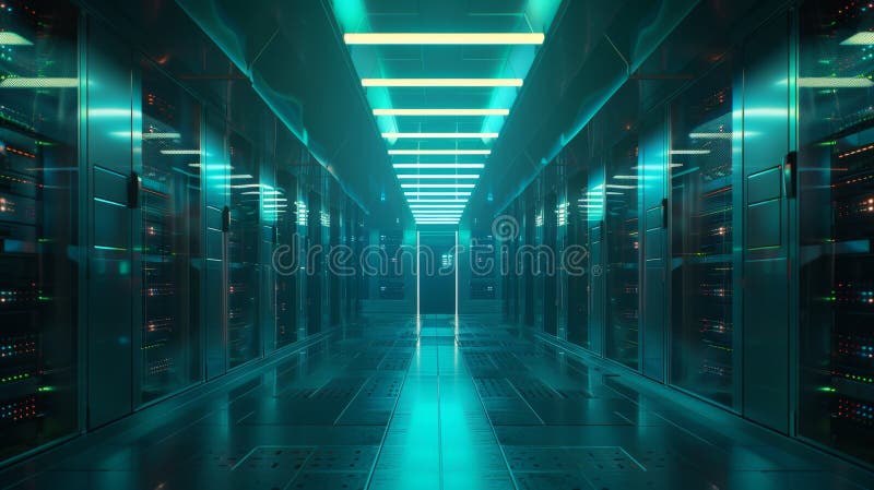 High-Tech Data Center Corridor with Neon Lights, Generative AI Stock ...