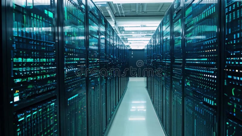 High-Tech Data Center Corridor with Server Racks Illuminated by Blue ... High-Tech Data Center Corridor with Server Racks Illuminated by Blue ...