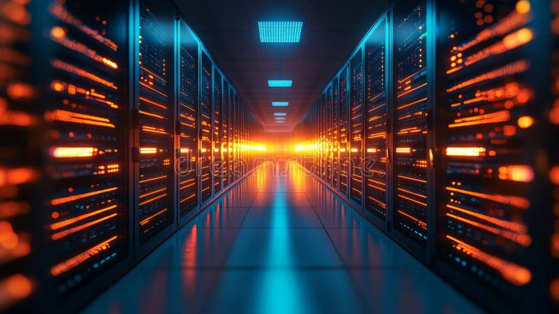 High-Tech Data Center with Illuminated Servers Stock Illustration ...