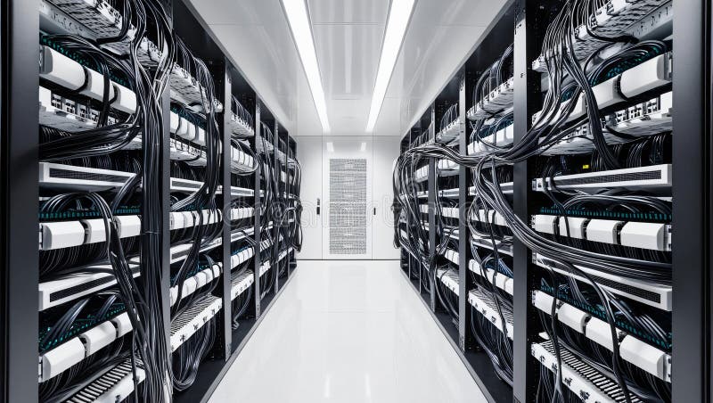 High Tech Data Center Interior with Broadband Cables, Sleek and ...