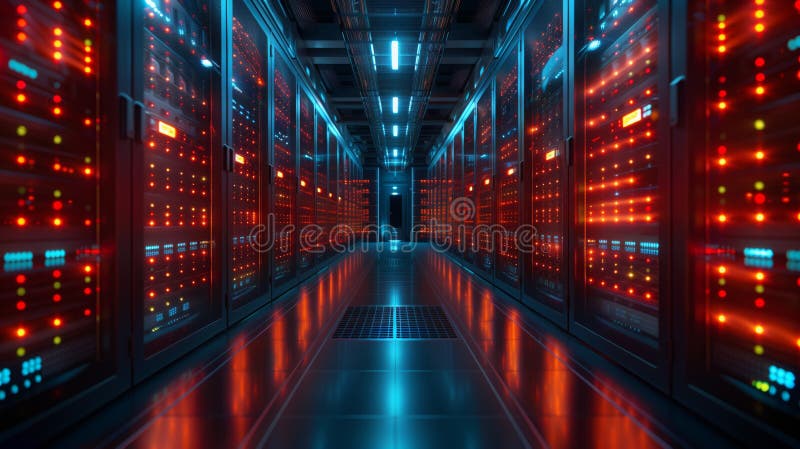 High-Tech Data Center Interior Illuminated by Colorful LED Lights at ...