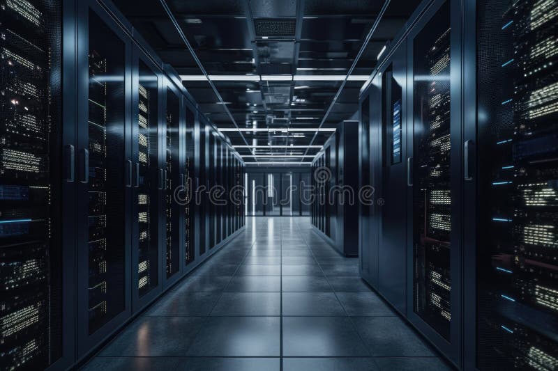 High-tech Data Center with Intricate Server Racks and Massive Amounts ...