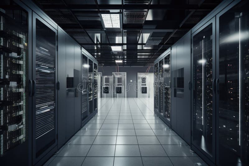 High-tech Data Center with Intricate Server Racks and Massive Amounts ...