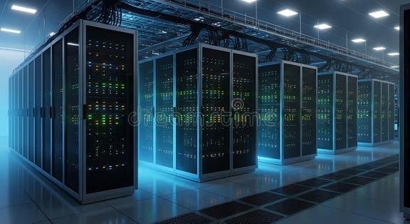 High-Tech Data Center with Multiple Racking Servers and Advanced ...