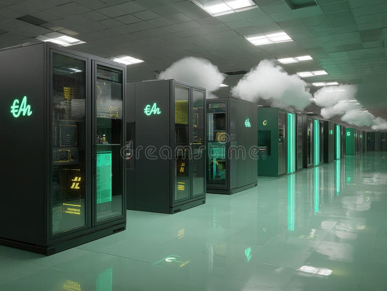 High-tech Data Center with Multiple Server Racks, Efficient Cooling and ...