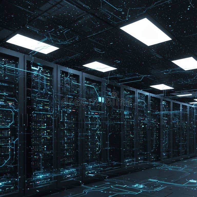 High-tech Data Center with Rows of Black Server Racks Containing ...