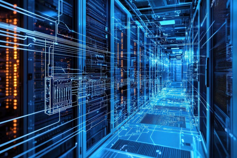 Innovative Data Center with Advanced Technology and Illuminated ...