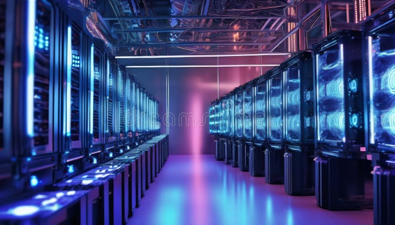 Advanced Data Center with Blue Lighting Stock Image - Image of ...