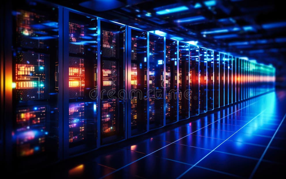 High-Tech Data Center Server Racks with Glowing LED Lights, Symbolizing ...
