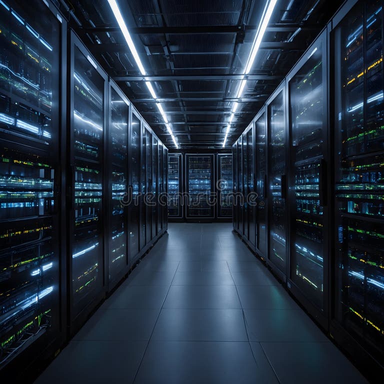 High-Tech Data Center with Servers and Networking Equipment for Cloud ...