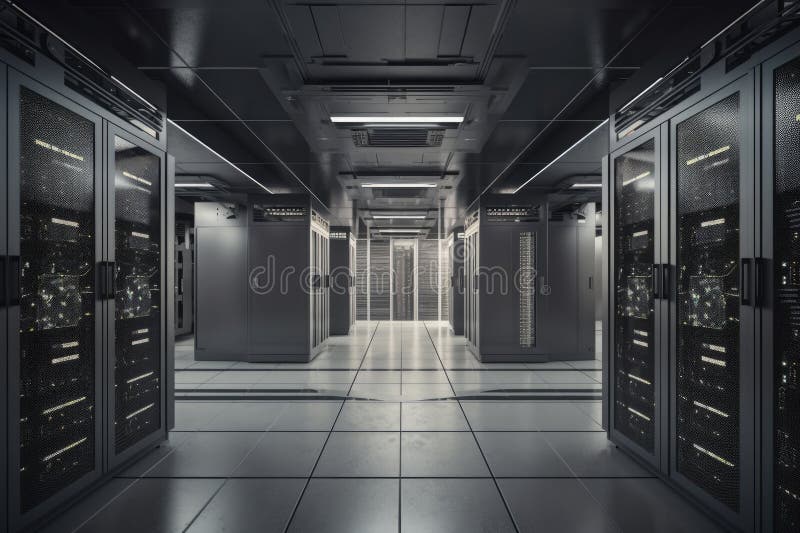 Data Center with Rows of Server Racks and Blinking Lights Stock Image ...