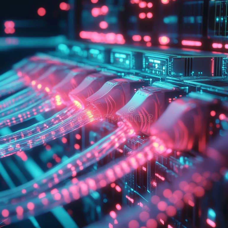 High Tech Data Center Showcasing Powerful Network Switches and Glowing ...