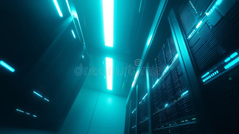 A High-tech Data Center with Sleek Blue LED Server Racks in a Newly ...