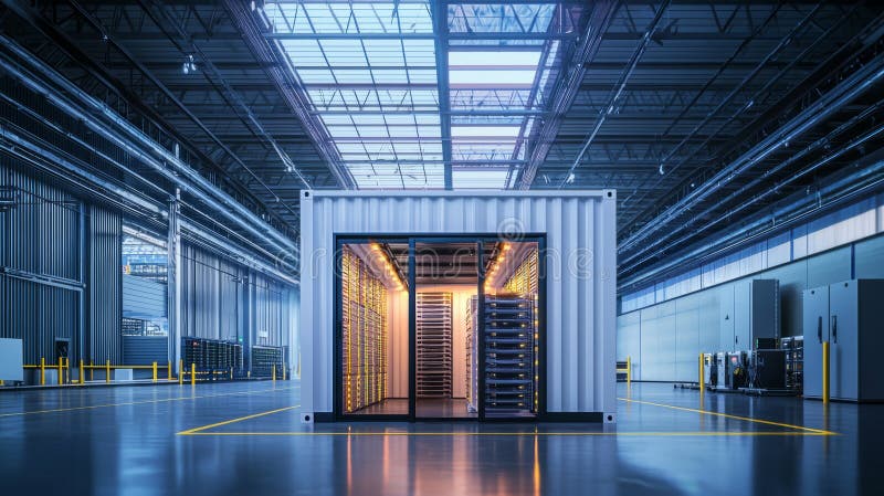 High-tech Data Center Unit Housed Inside an Open-door White Container ...