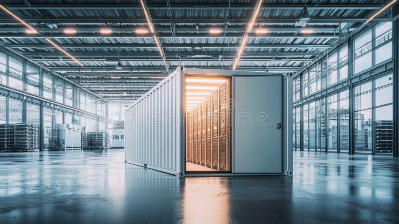 High-tech Data Center Unit Housed Inside an Open-door White Container ...