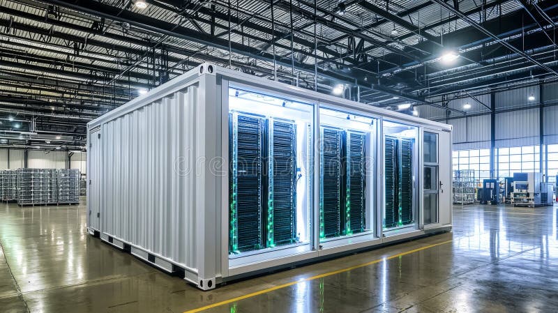 High-tech Data Center Unit Housed Inside an Open-door White Container ...
