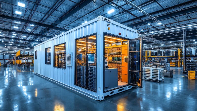 High-tech Data Center Unit Housed Inside an Open-door White Container ...