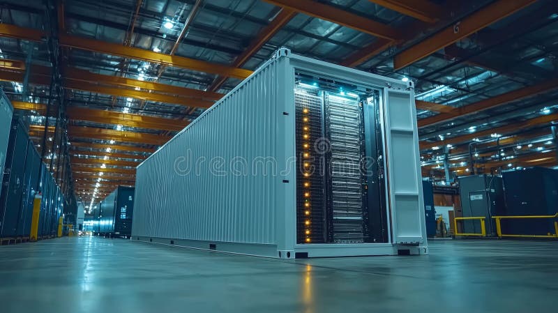 High-tech Data Center Unit Housed Inside an Open-door White Container ...