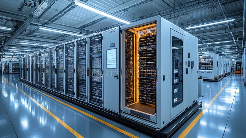 High-tech Data Center Unit Housed Inside an Open-door White Container ...