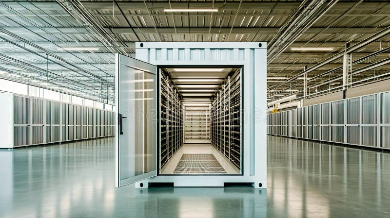 A High-tech Data Center Unit Housed Inside an Open-door White Container ...