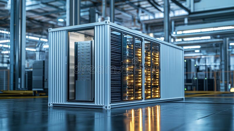 High-tech Data Center Unit Housed Inside an Open-door White Container ...