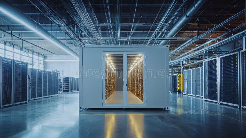 High-tech Data Center Unit Housed Inside an Open-door White Container ...