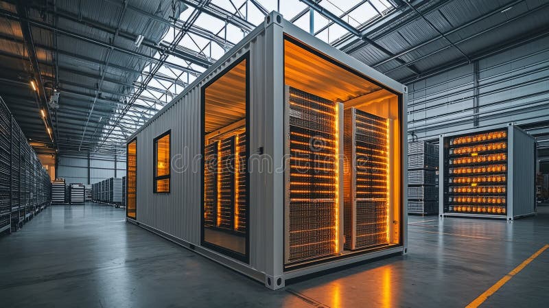 High-tech Data Center Unit Housed Inside an Open-door White Container ...