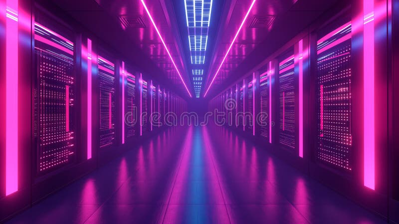 High-tech Data Center with Vibrant Neon Lighting Showcasing Advanced ...