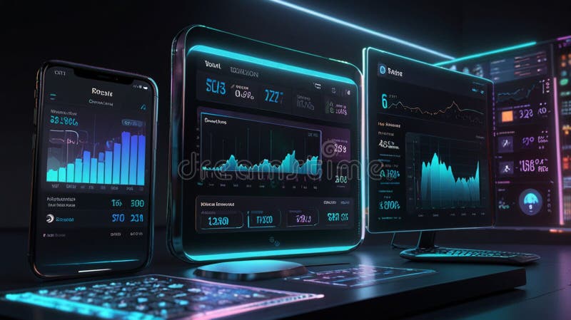 High-Tech Data Command Center Stock Illustration - Illustration of ...
