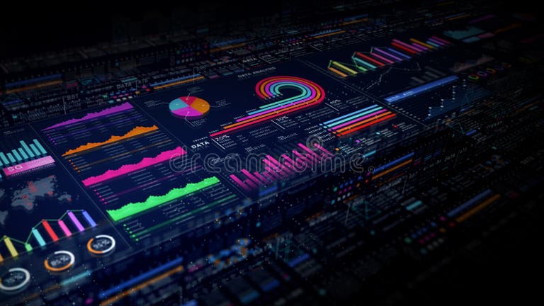 High-tech Data Interface with Graphs, Charts, and Futuristic Visuals ...