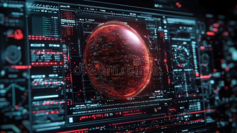 A High-tech Data Interface Showcasing a Radiant Red Core, Encircled by ...