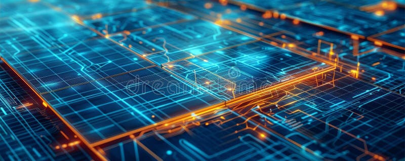 High-Tech Data Network Close-Up with Glowing Pathways and Circuitry ...