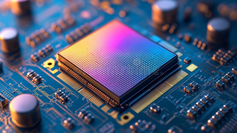 High Tech Data Processing Unit on a Glowing Circuit Board, Showcasing ...