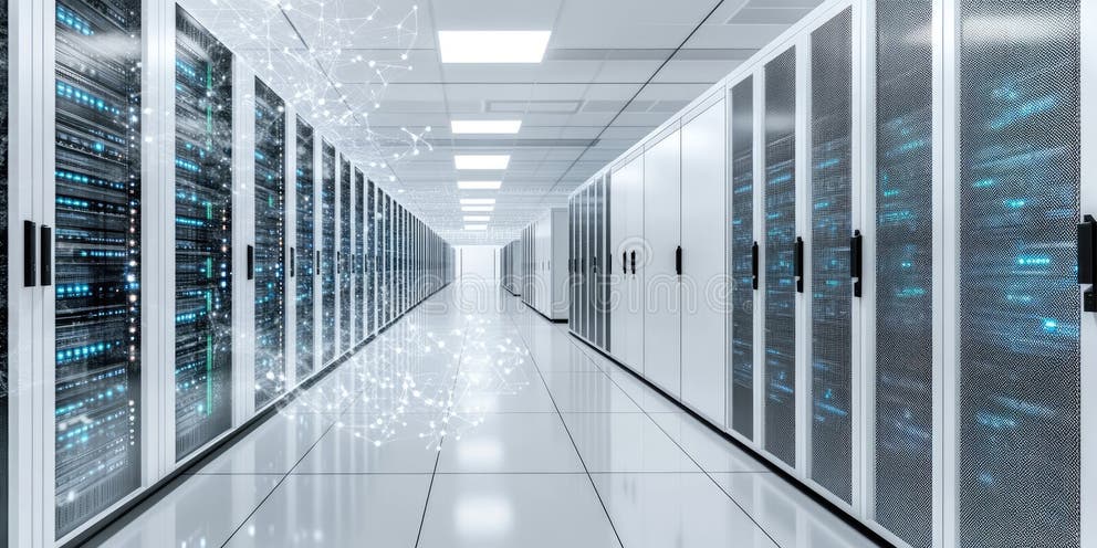 High-Tech it Data Server Room with Rows of Servers, Modern it Server ...