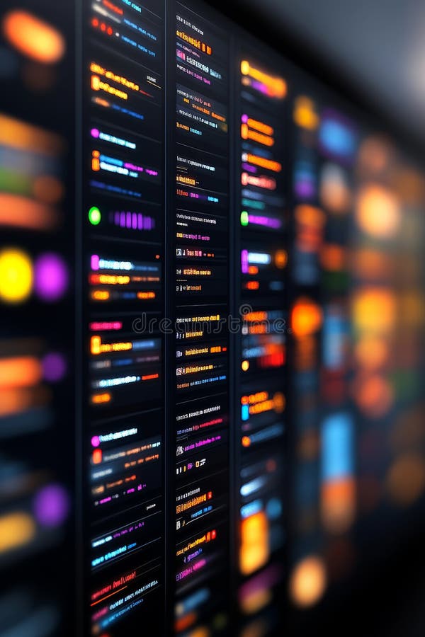 High Tech Data Servers Glowing in Vibrant Colors, Representing Data ...