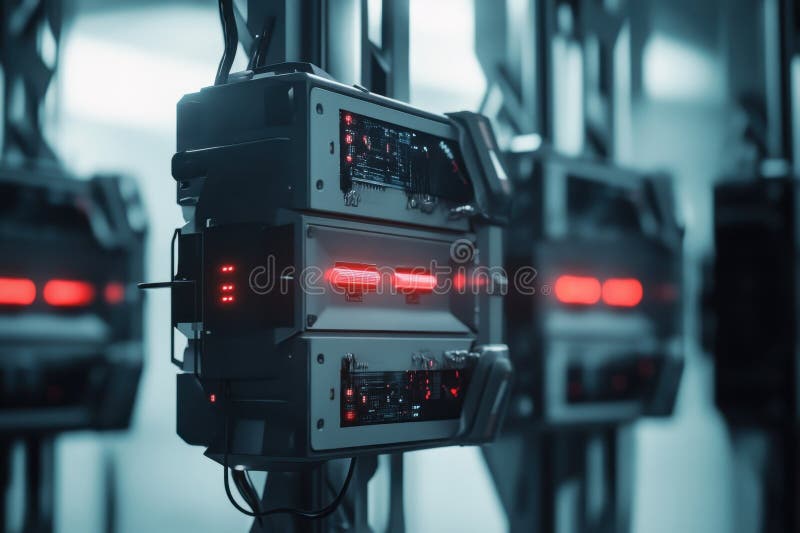 High-tech Data Servers Illuminated with Red Lights in a Modern Server ...