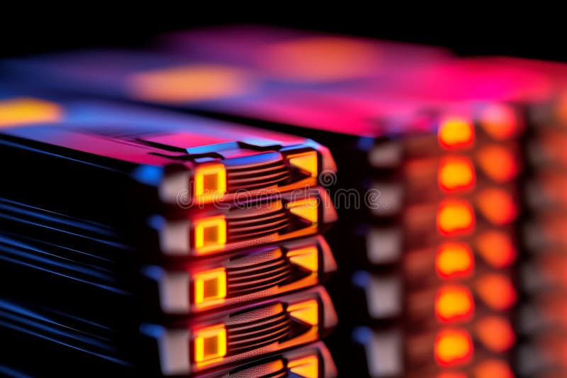 High Tech Data Storage Server Racks LED Indicator Lights in Futuristic ...