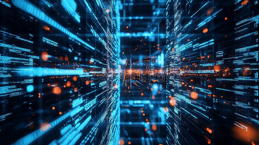 High-tech Data Transfer Visual with Glowing Blue Lines Stock Photo ...