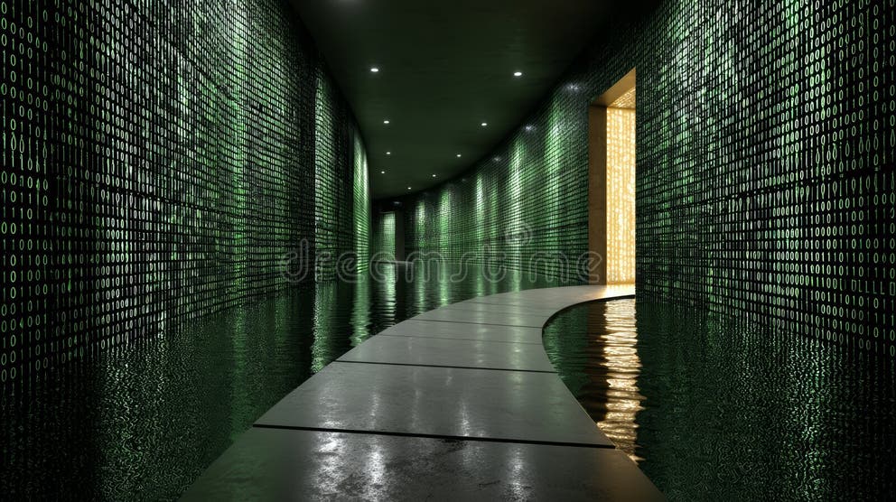 HighTech Data Tunnel with AI Elements and Green Binary Code Aesthetic ...