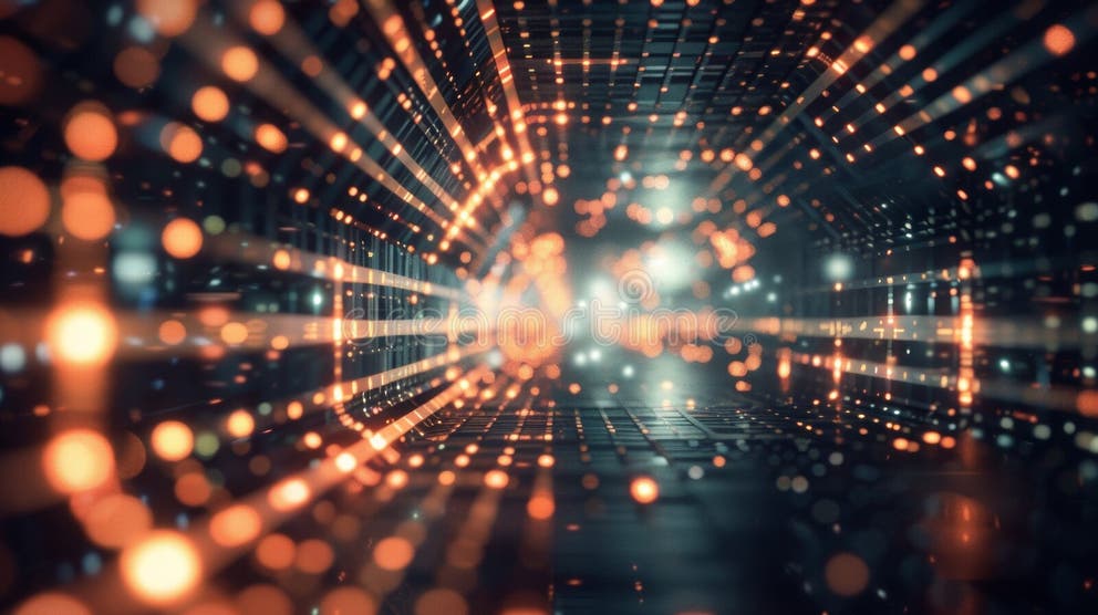 High-tech Data Tunnel with Glowing Particles Stock Image - Image of ...
