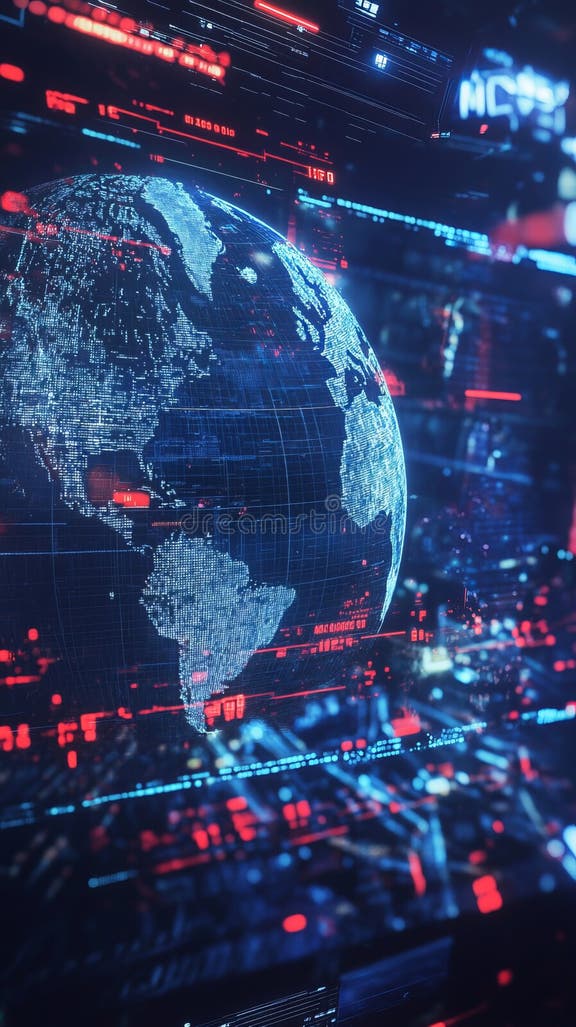 High-Tech Data Visualization of a Globe with Digital Interface Elements ...
