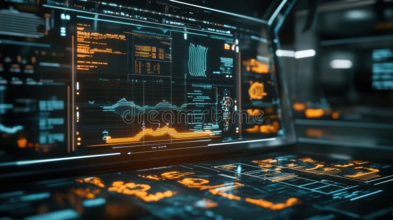 High-tech Data Visualization Interface with Glowing Graphs and Charts ...