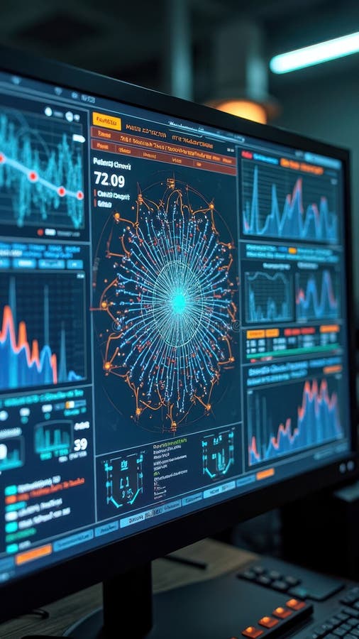 High-tech Data Visualization Screen Displaying Complex Cybersecurity Analytics Stock Image ...