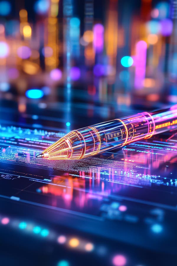 A High-tech Desk Showcases a Luminous Holographic Pen Ready for ...