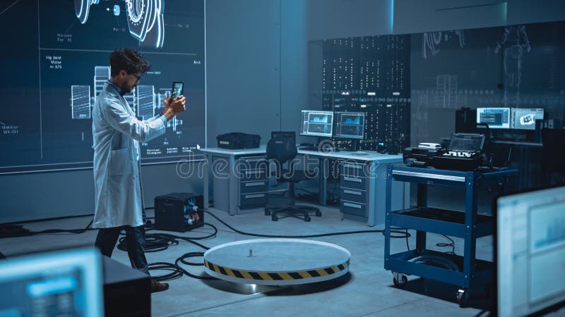 In High-Tech Development Laboratory: Engineer Uses Digital Tablet ...