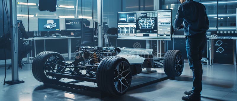 In a High-tech Development Laboratory, an Engineer Works on the ...